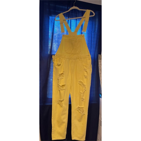 SHEIN | Jeans | Yellow Distressed Overalls | Poshmark